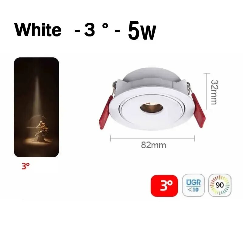 Светодиодные прожекторы узкого луча 5/7/9 Вт white 5W 3 degree, 3000K warm light