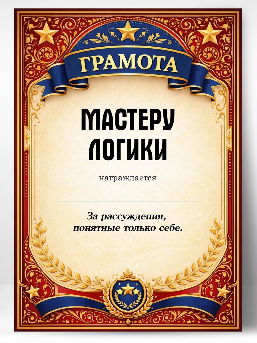 Грамота диплом в подарок - Мастеру логики