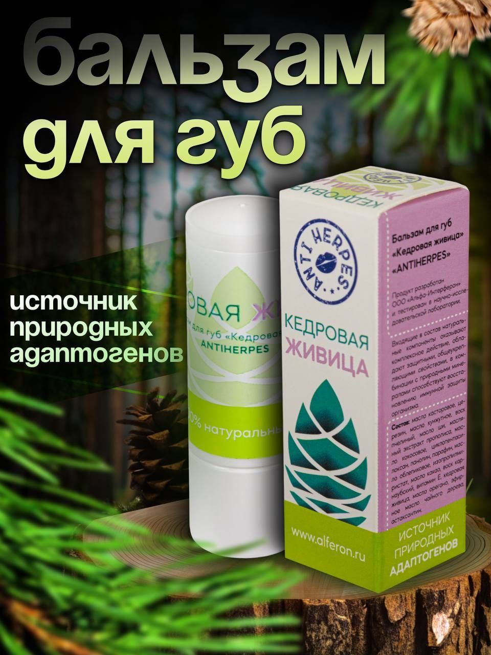 Бальзам для ГУБ Кедровая живица, от заедов, профилактика герпеса 4г