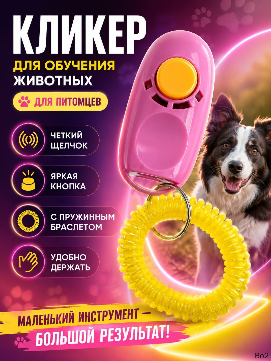 Кликер для дрессировки собак и кошек с браслетом, розовый