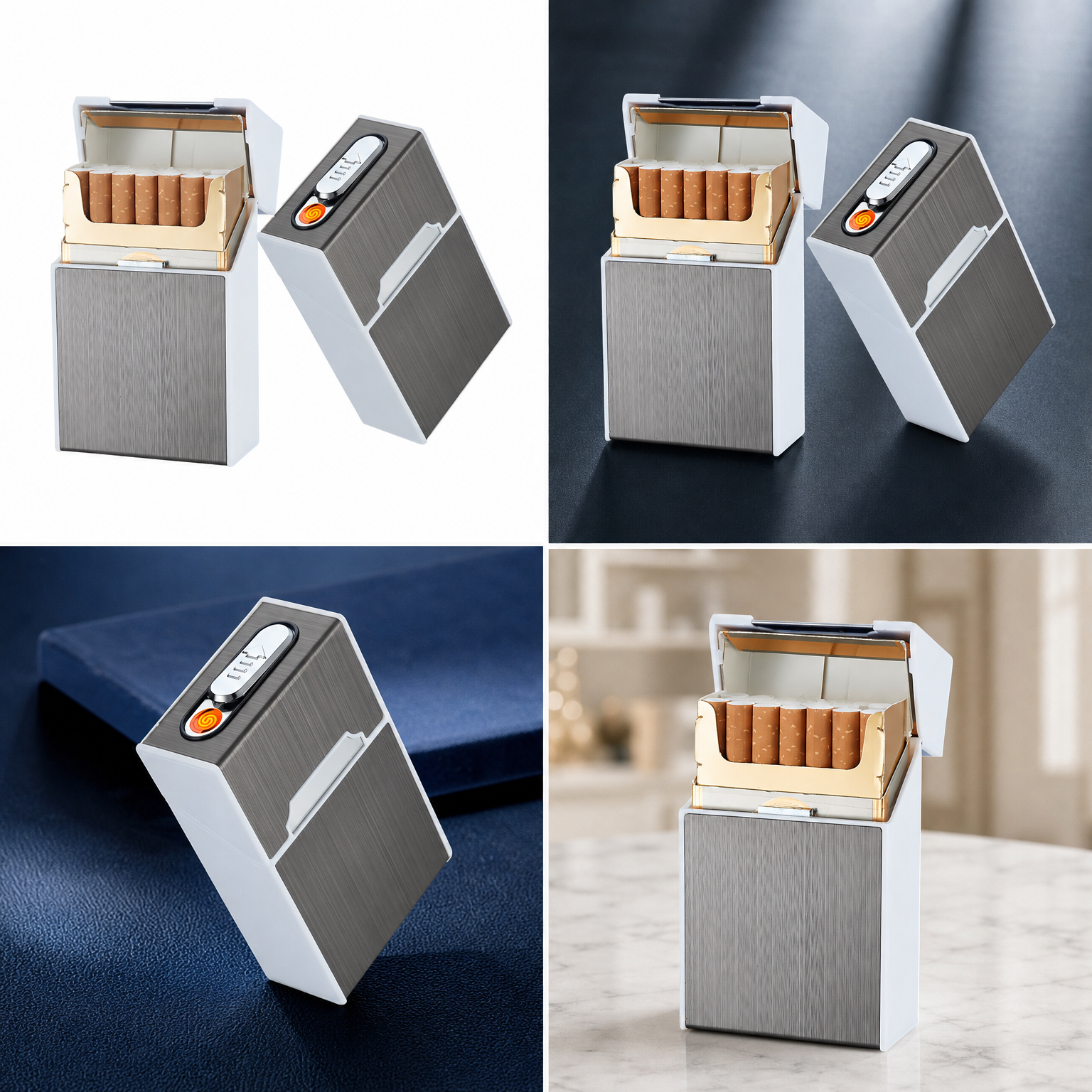 Портсигар металлический с USB зажигалкой, на магните, цвет серебро, 10х6х3 см, FatCat (Цвет товара: серебристый; Объем: 0.18 л)