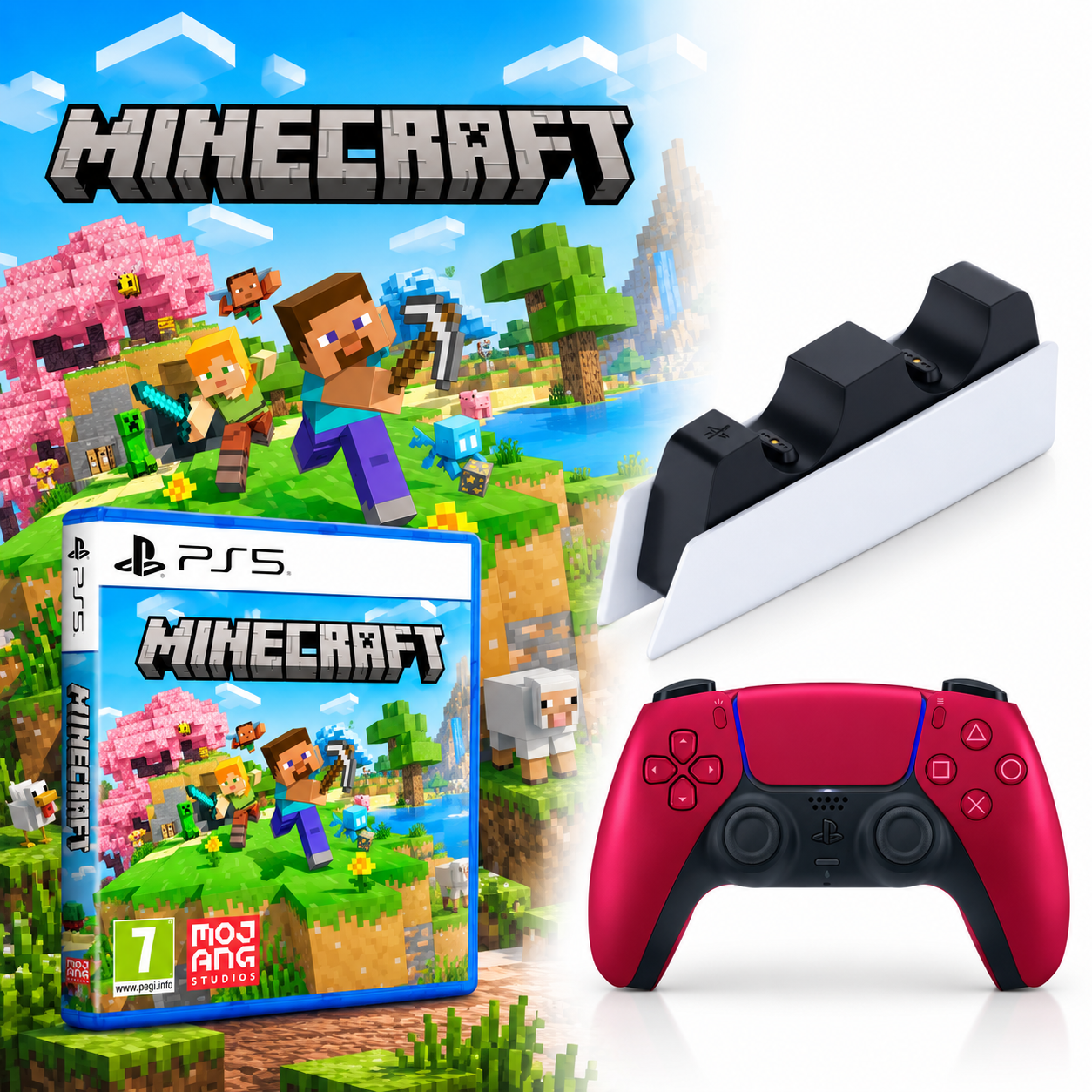 Sony DualSense Wireless Controller Volcanic Red для PS 5, +Зарядная станция +Minecraft