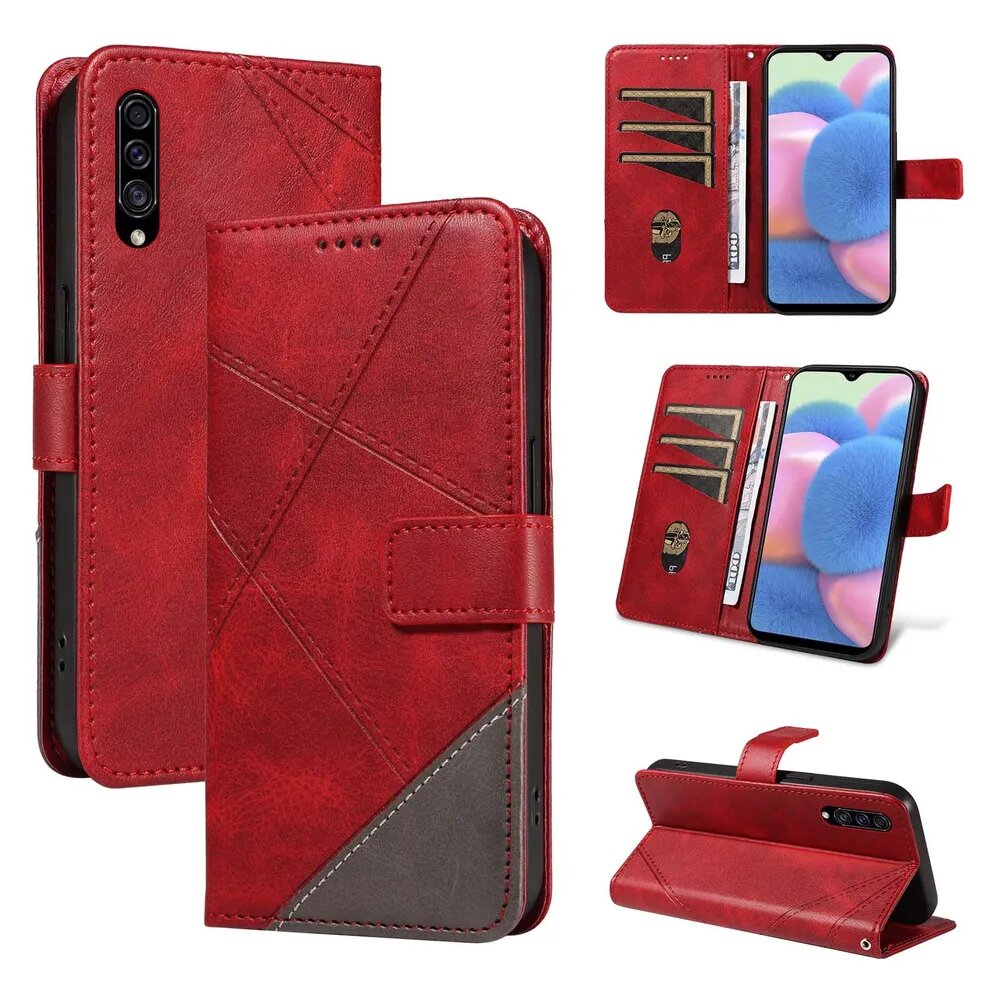 YIKATU Чехол книжка для Samsung Galaxy A50 A50s A30s (A505 A507 A307) кожаный черный с магнитной застежкой, flip чехол с функцией подставки, С вытяжным шнуром