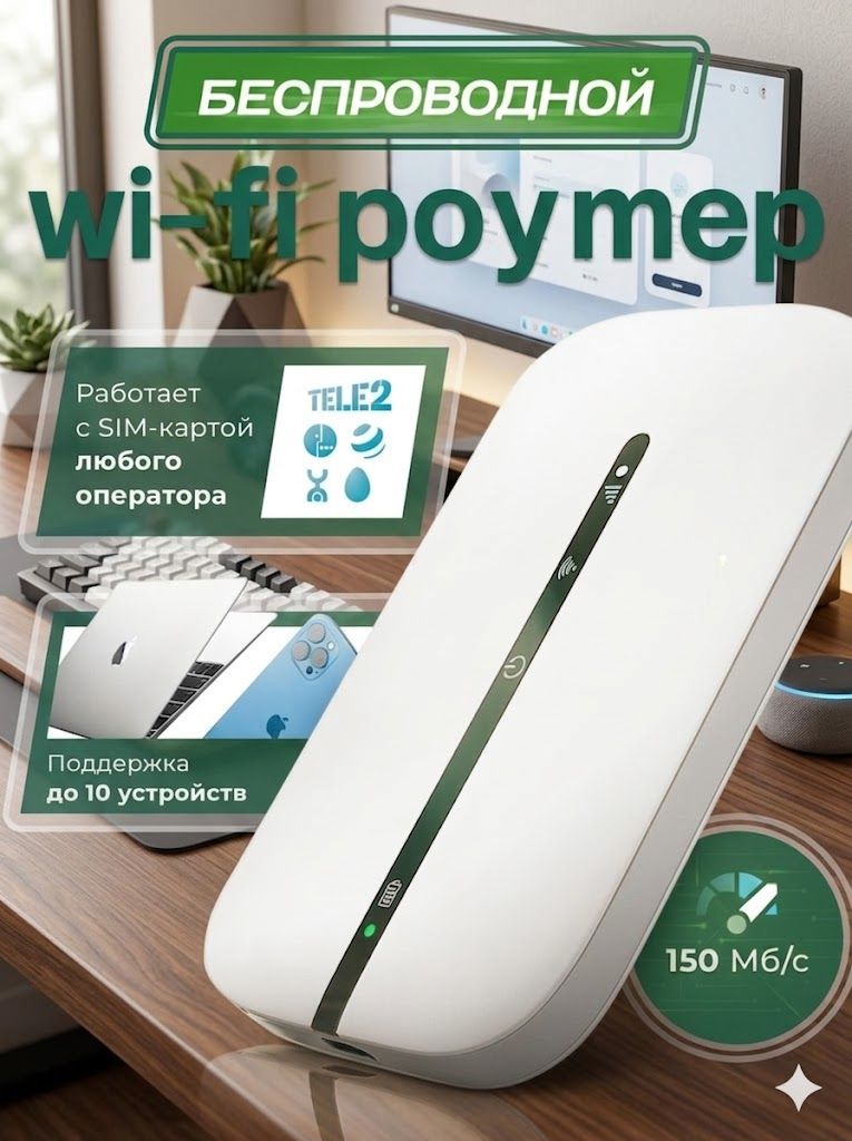 Роутер Wi-Fi с сим картой портативный беспроводной 4G карманный, переносной интернет (PR2-15)