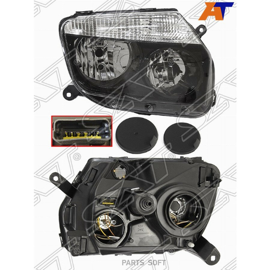 Фара Renault Duster 10-15 (Справа/ Галоген/ Ручная регулировка/ Чёрная) от официального дистрибьютора, SAT, артикул ST5511186RLDEM2
