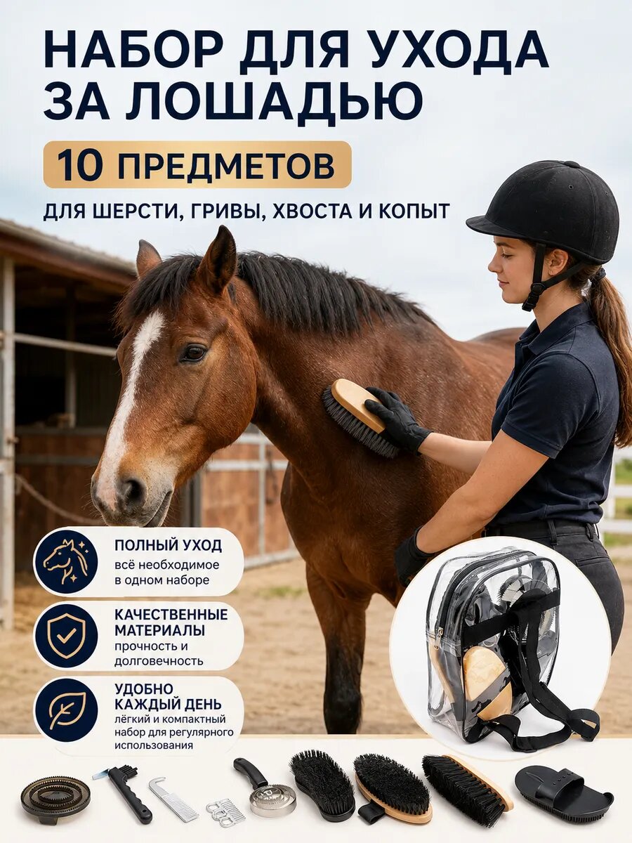 Набор для ухода за лошадью, 10 предметов