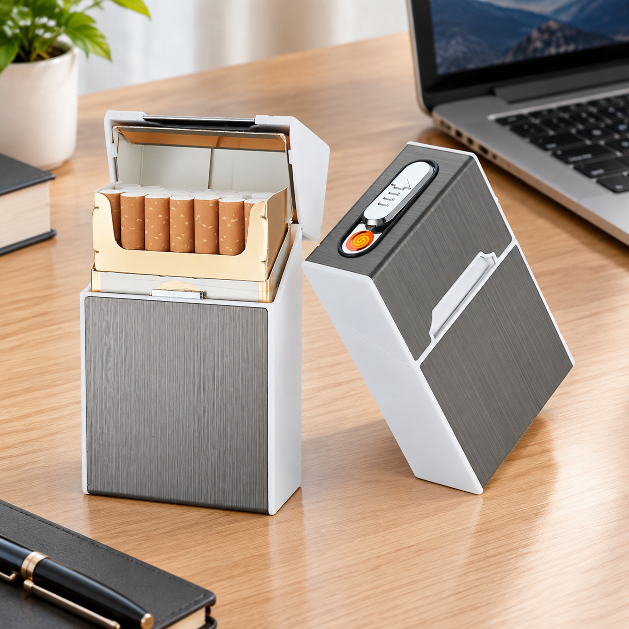 Портсигар металлический с USB зажигалкой, на магните, цвет серебро, 10х6х3 см, FatCat (Цвет товара: серебристый; Объем: 0.18 л)