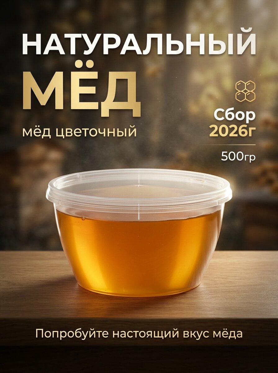 Цветочный мёд натуральный, разнотравье (донник, золотарник), 500 г