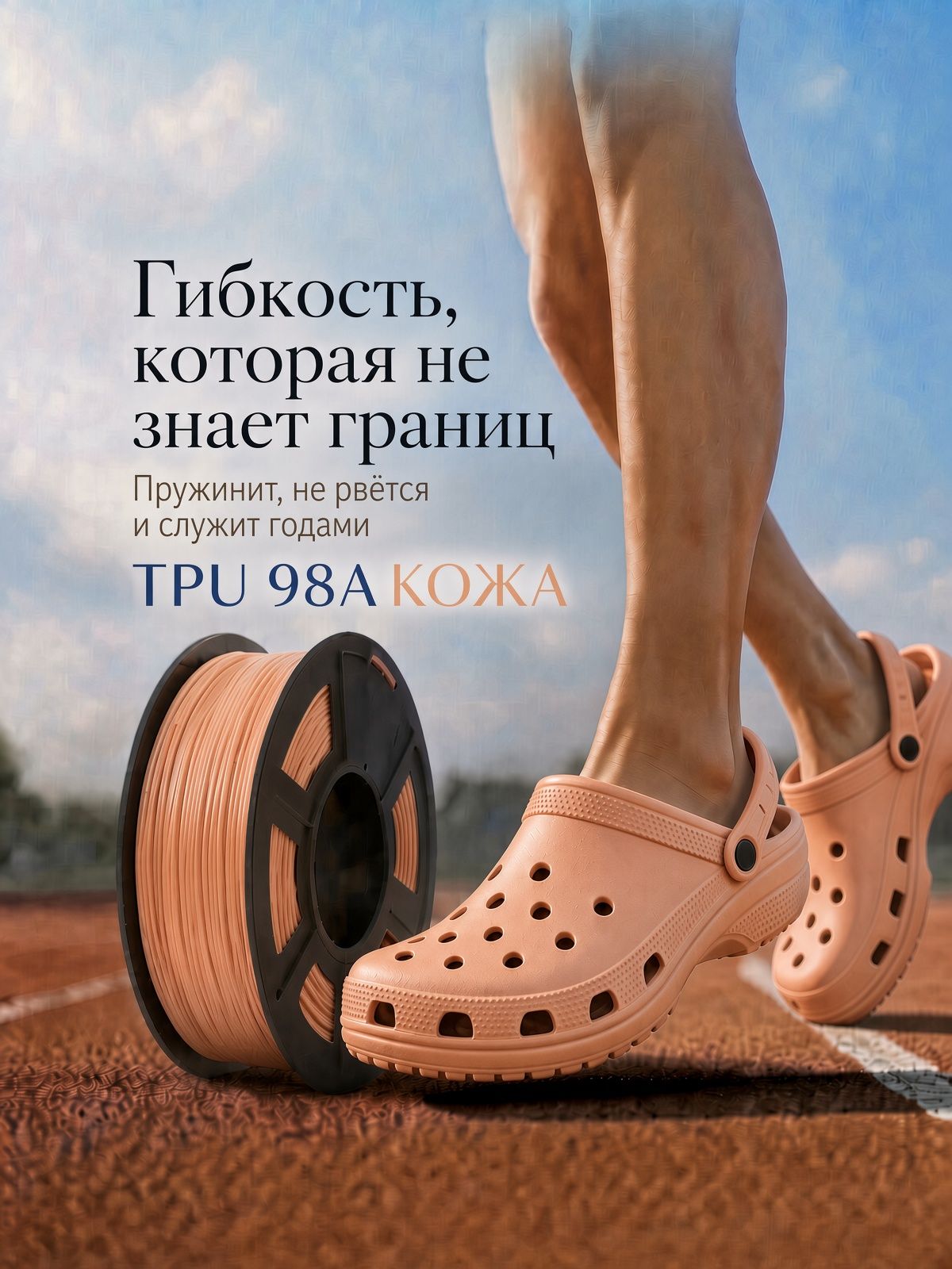 Кожа TPU 98A 1 кг, катушка Нить 1,75 мм, гибкий мягкий пластик, филамент для 3D-печати, инженерный плаcтик, светло-коричневый, бежевый