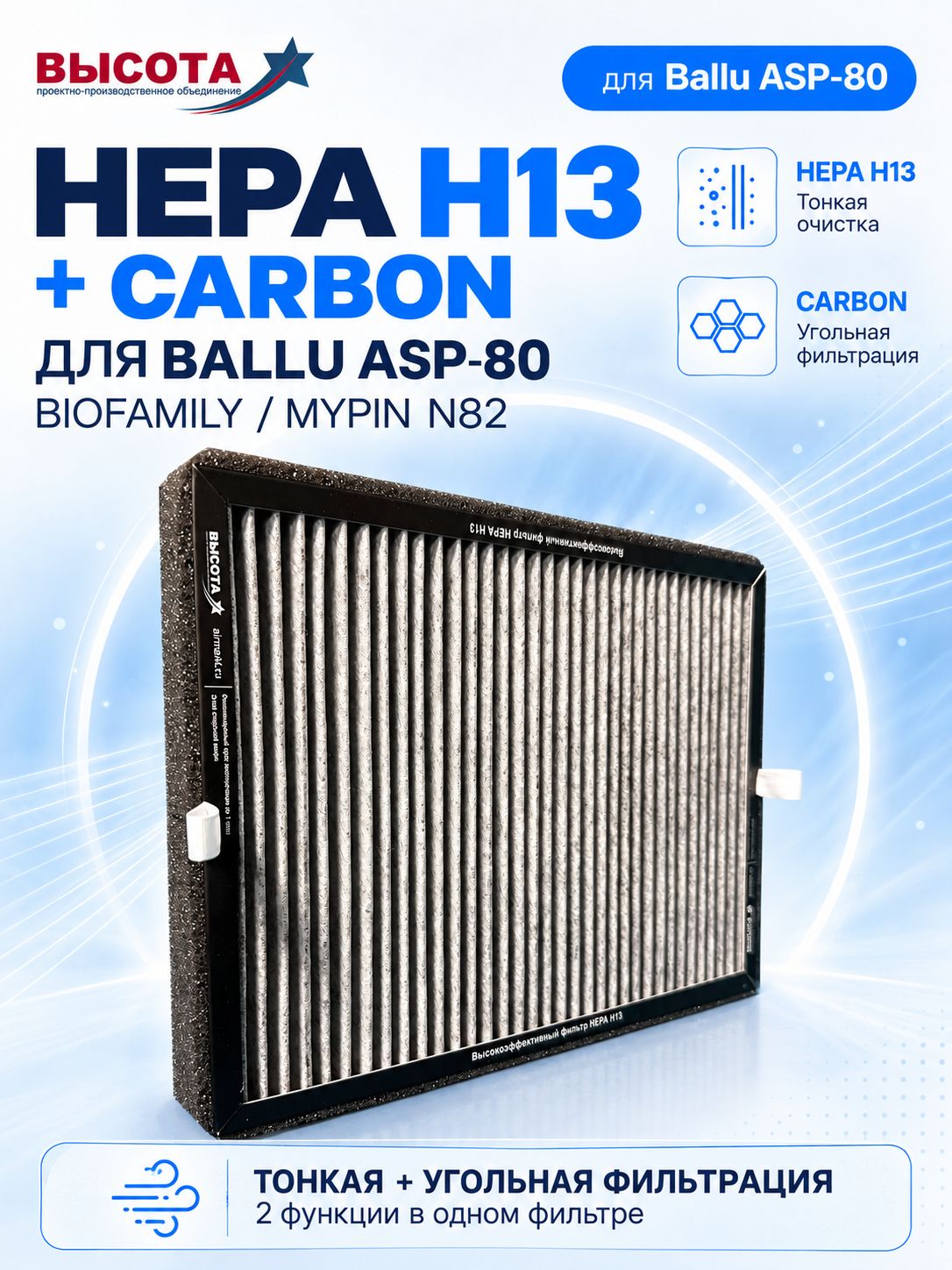 Фильтр Hepa H13 + Угольный для бризера Ballu ASP-80 / Biofamily / MyPin n82