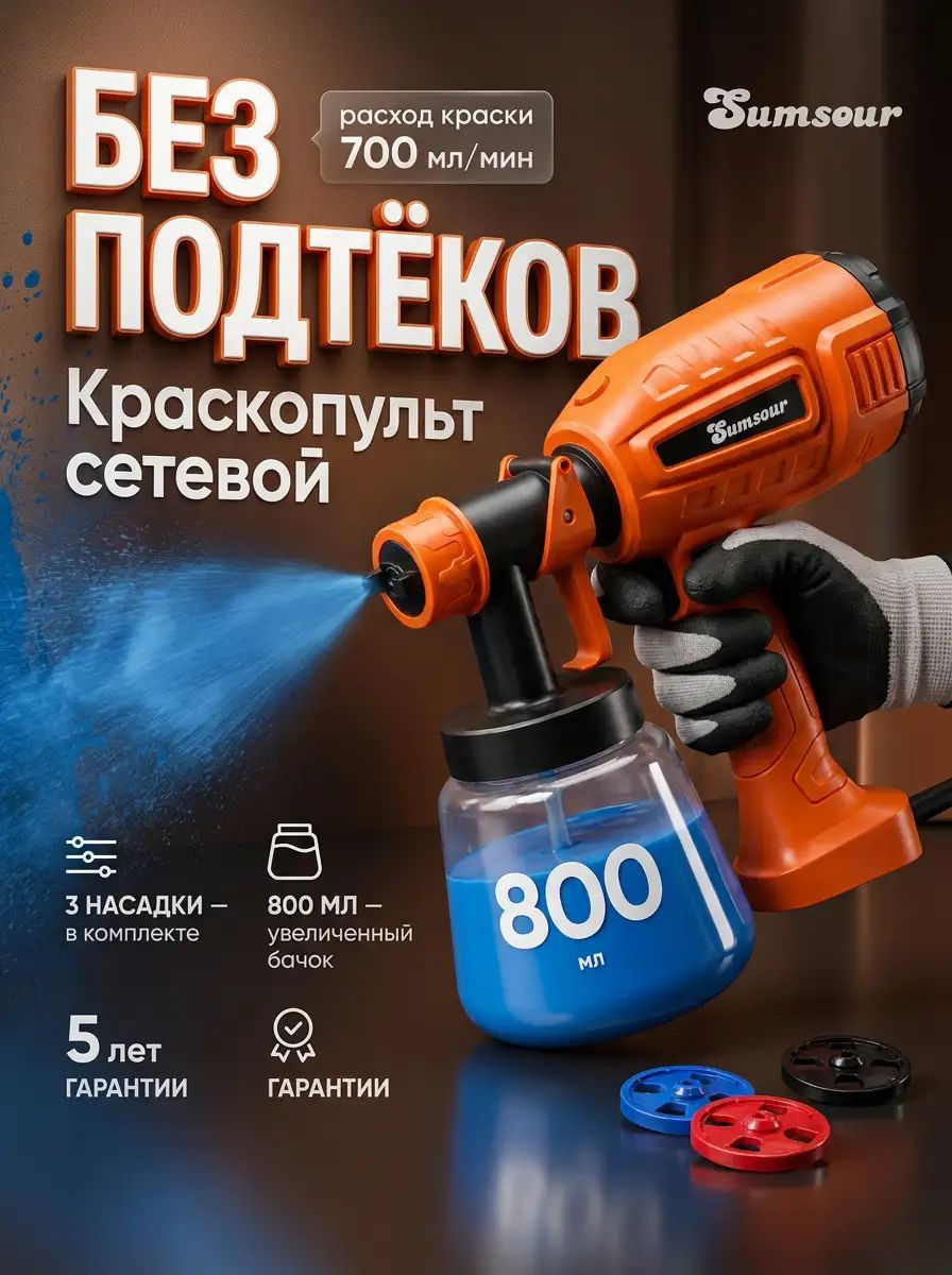 Краскопульт электрический сетевой, Sumsour 800мл