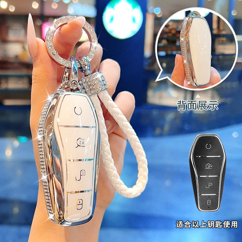 Блестящий чехол для ключа BYD Qin PLUS EV Song PLUS EV Tang Seal Dolphin Han EV Yuan PLUS с номерным знаком и брелоком