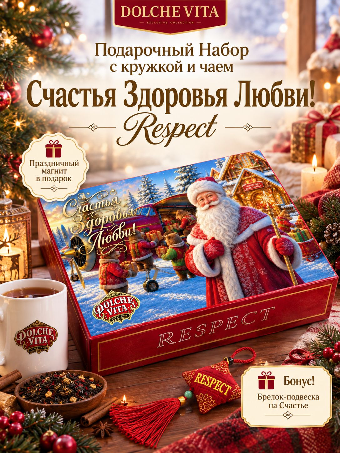 Подарочный новогодний набор с кружкой и чаем Счастья! Здоровья! Любви!