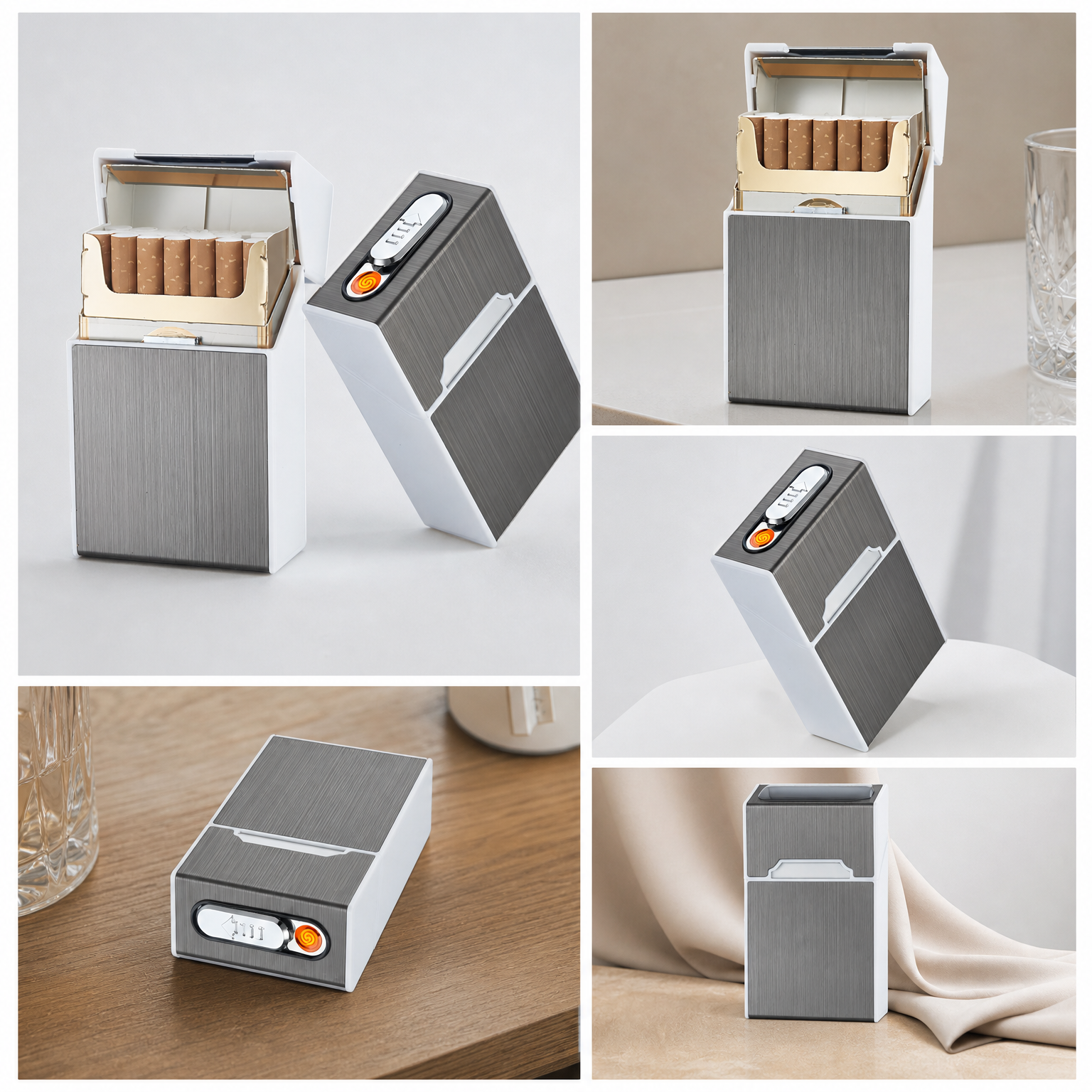 Портсигар металлический с USB зажигалкой, на магните, цвет серебро, 10х6х3 см, FatCat (Цвет товара: серебристый; Объем: 0.18 л)