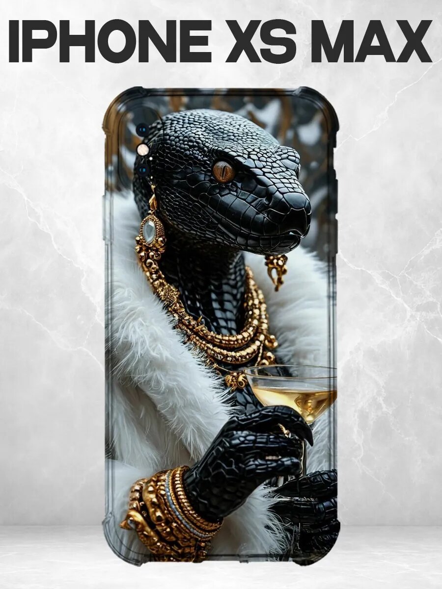 Чехол на iPhone XS Max с принтом Черная кобра в золотых цепя