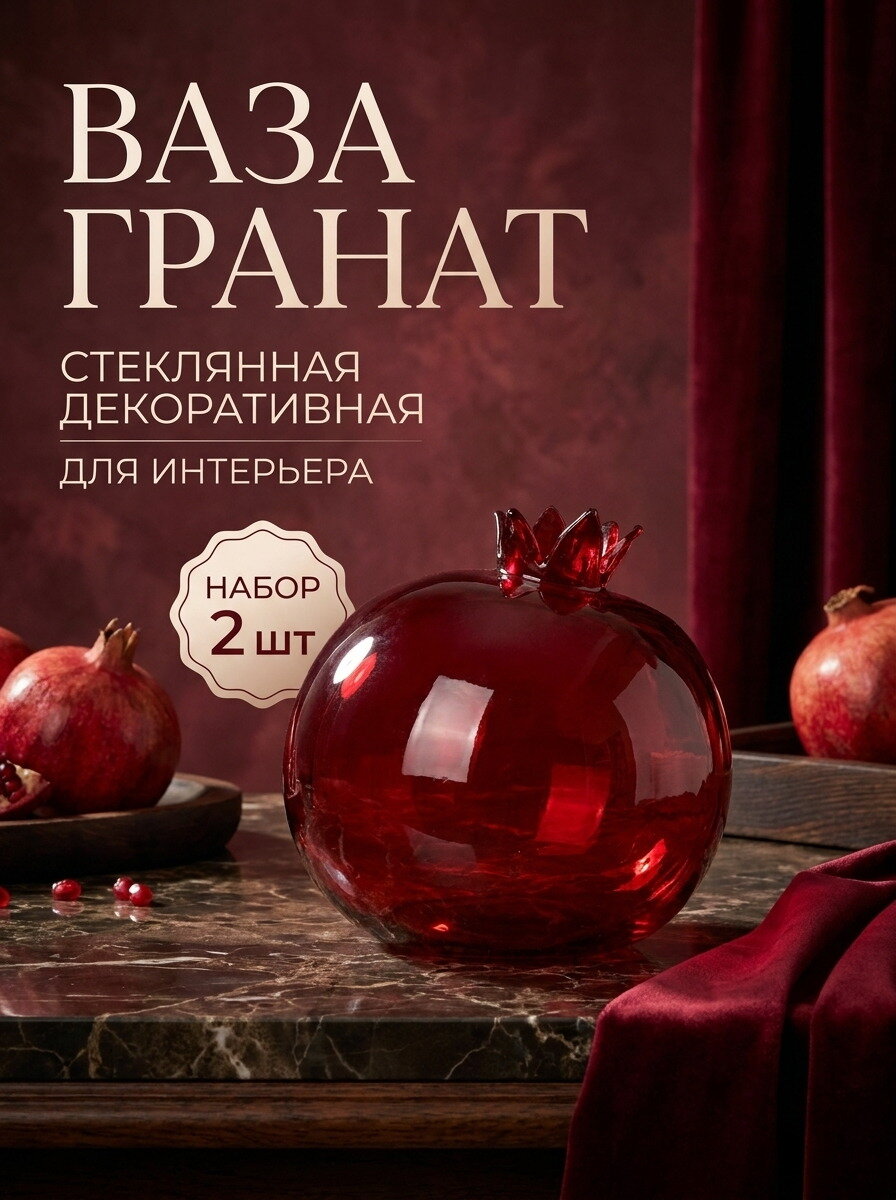 Ваза стеклянная декоративная Гранат , красная, 2 шт
