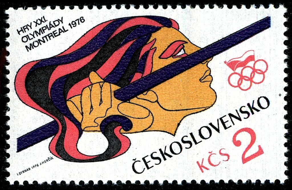 1976-009 Марка Чехословакия Метание копья Летние Олимпийские игры 1976, Монреаль III