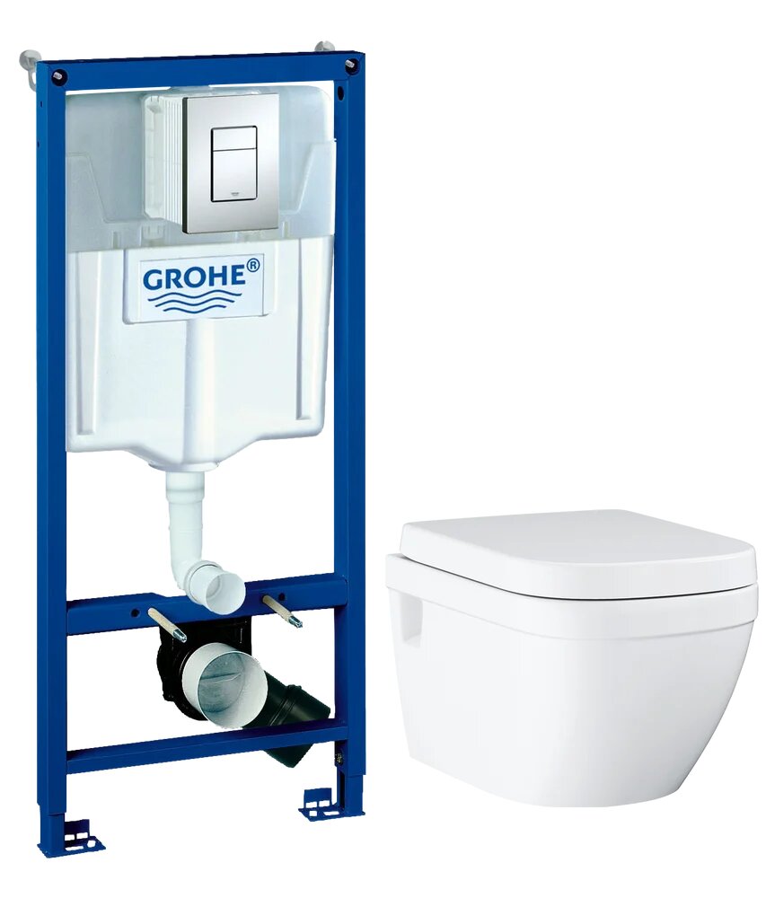 Инсталляция с унитазом комплект 2 в 1 Унитаз подвесной Grohe Euro Ceramic 39703000 / Инсталляция Grohe Rapid SL 38772001 (1091279990) / кнопка хром глянцевая