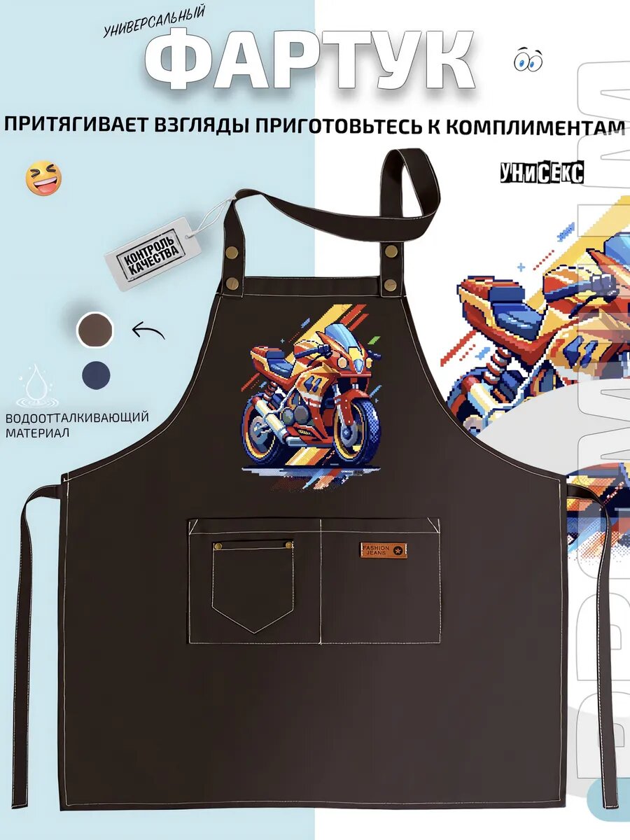 Фартук Мотоцикл Motorbike мультфильм байкер скорость кухонный с принтом универсальный