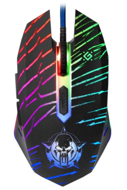 Мышь Defender игровая Dark Agent GM-590L 6 кнопок,12800dpi, Перелив-ся подсветка+коврик (52590)