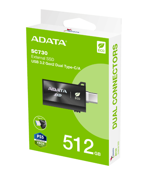 Внешний SSD диск ADATA SC730 512Gb, USB Type-A, USB Type-C, черный (SC730-512G-CACTI)