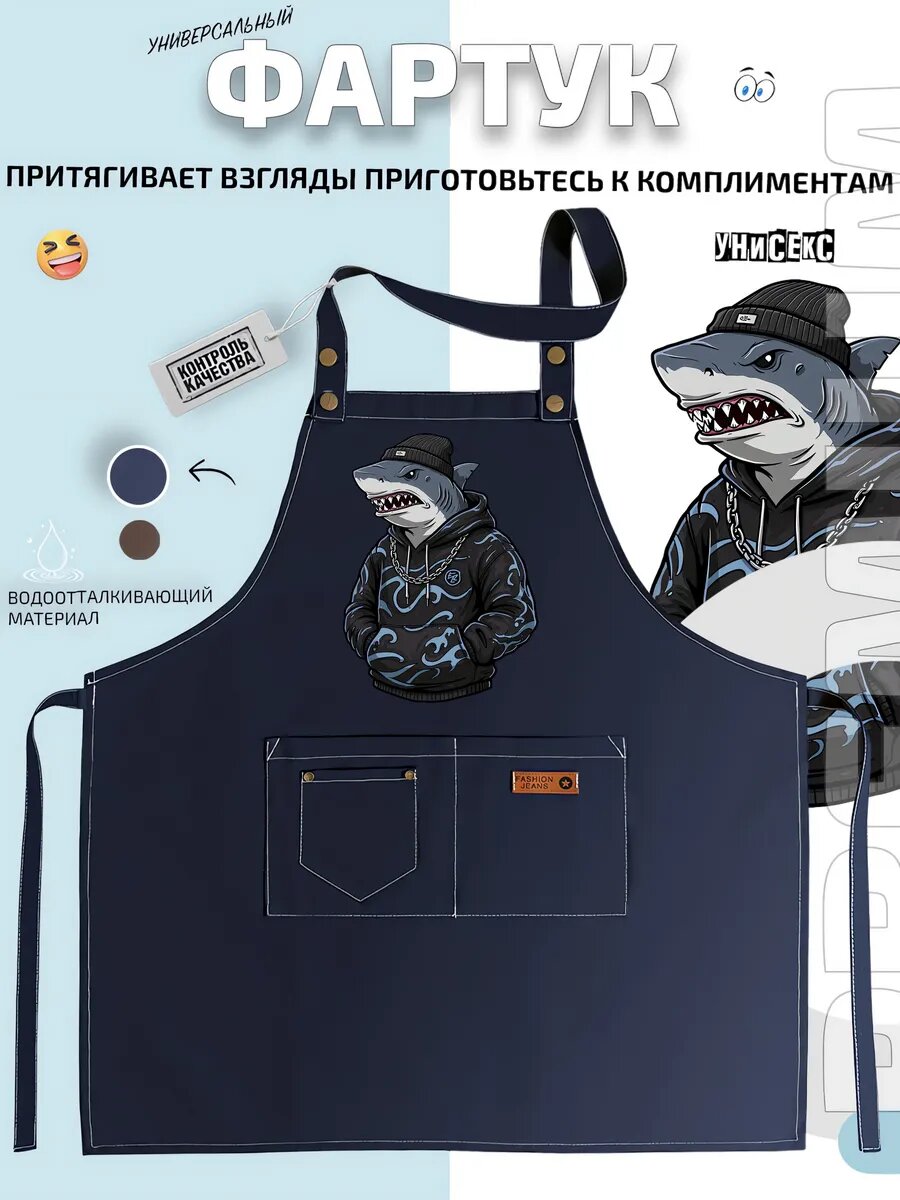 Фартук Акула Shark LLZAMED уличный хип-хоп кухонный с принтом универсальный