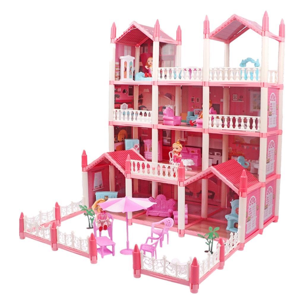 Princess Doll House Toys Doll House for Girls for Age 3+ Years Kids Children 14 rooms Pink