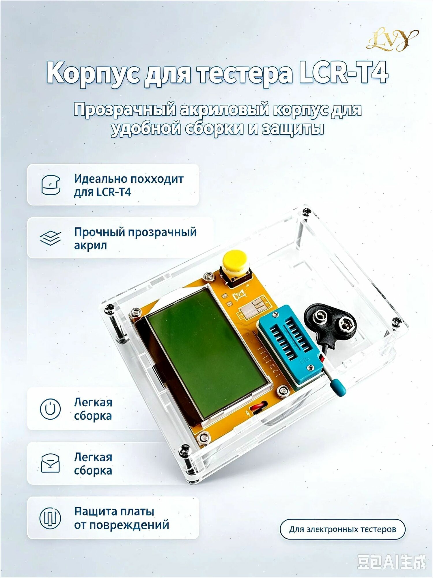 Цифровой транзистор-тестер LCR-T4 ESR MEGA328P с корпусом из акрила. Прибор для автоматического определения электрон