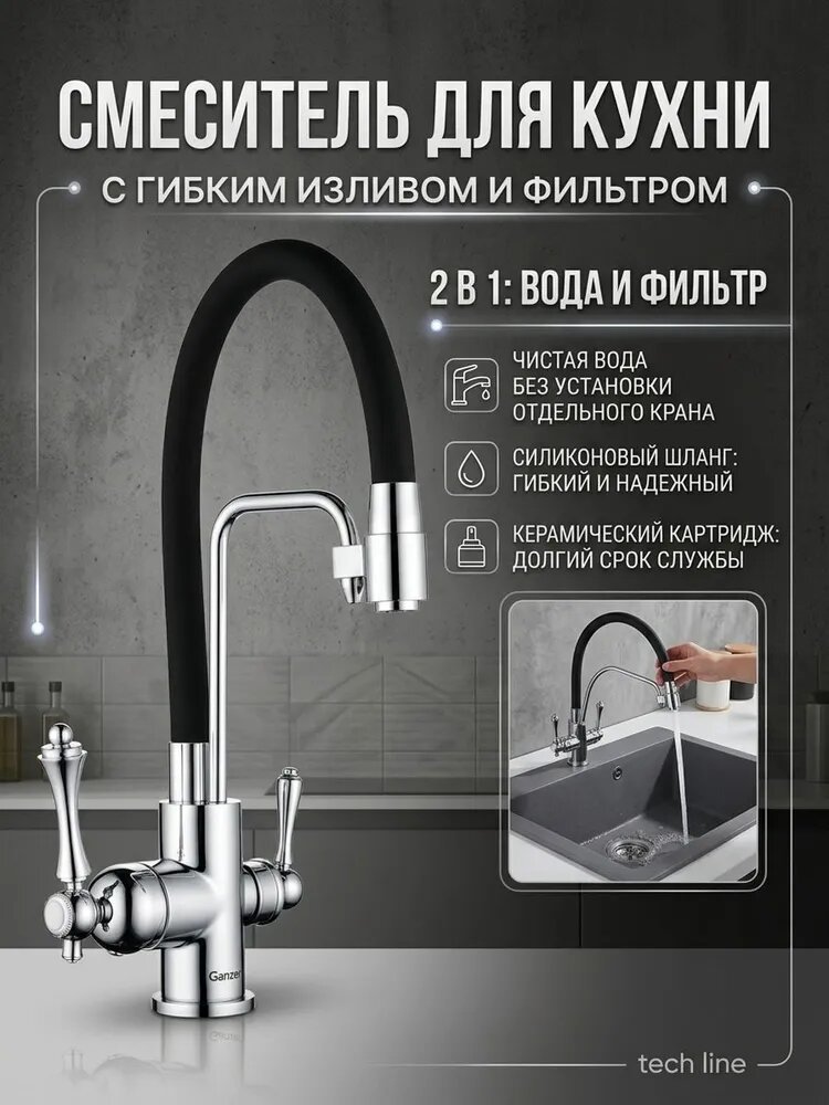 Cмеситель для кухни под фильтр GANZER GZ77025-C черный