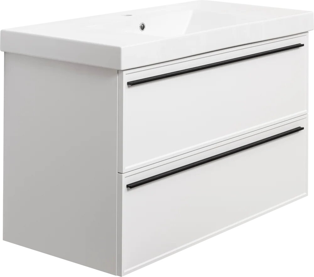 Тумба с раковиной La Fenice Elba Twin 100 подвесная, 101 см, белая, матовая, из МДФ, с ящиками, раковина для ванной фаянсовая, прямоугольная, встроенный слив-перелив