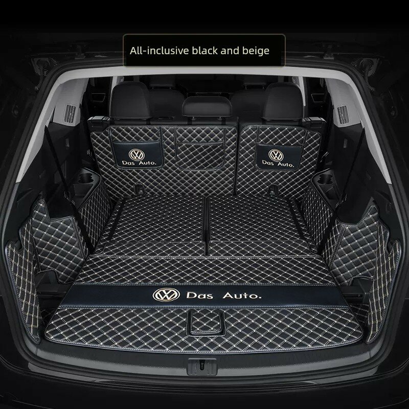 Вкладыш для багажника 2025 Volkswagen Touareg 380T 7-местный с полным покрытием и алмазным узором черно-бежевого цвета,