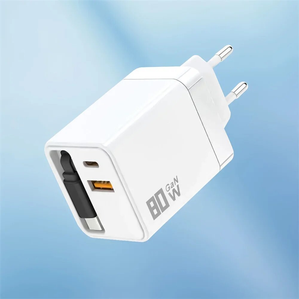 Зарядное устройство GaN 80W, White EU Plug, Белый