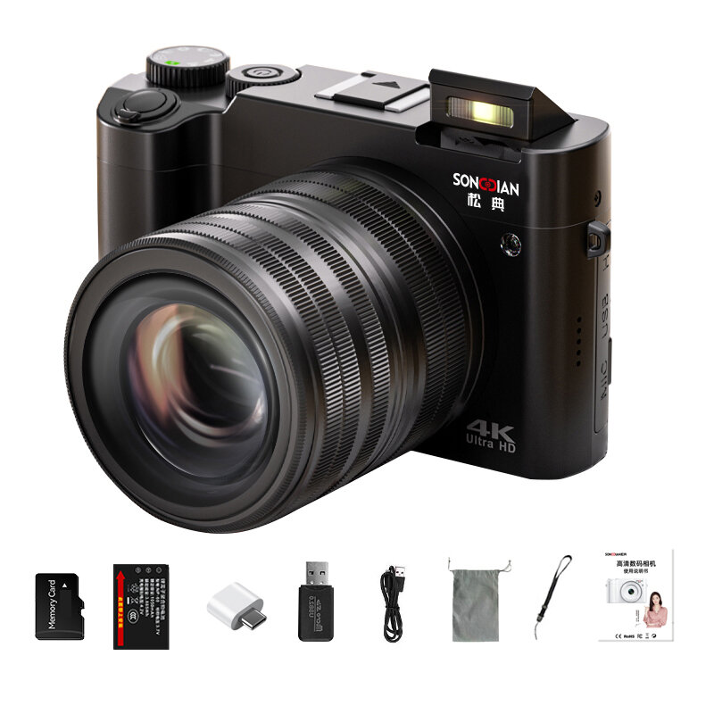 Цифровая камера унисекс SONGDIAN DC218 64MP Interpolation+4K Video Recording+Dual Cameras+AF Autofocus, Dream Black+Wide-Angle Lenses[Beauty Filter]