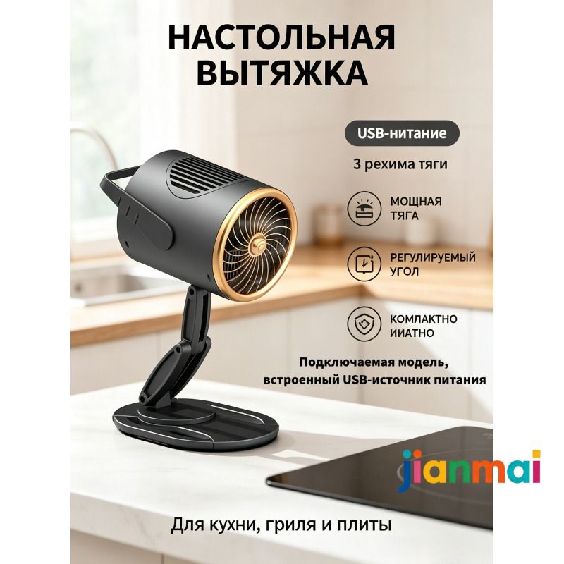 Портативная вытяжка, настольная мини-вытяжка, 3 режима мощности, поворот на 360 градусов, барбекю и хот-доги