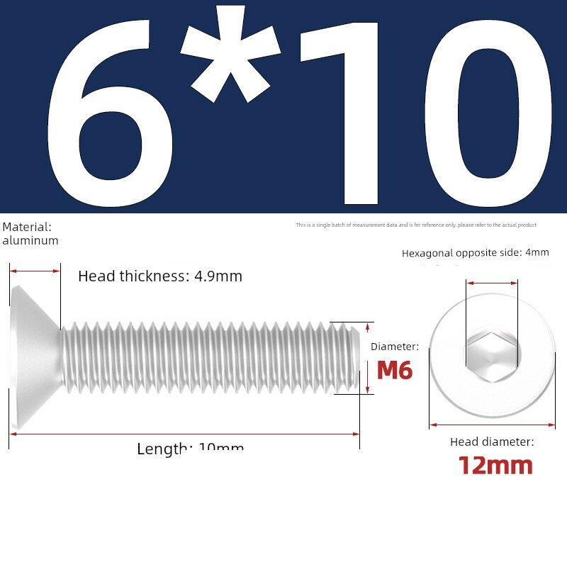 6061 Алюминиевый потайной шестигранный болт М6 x 10мм, 20 шт - Мощный крепеж для алюминиевых каркасов и строительства