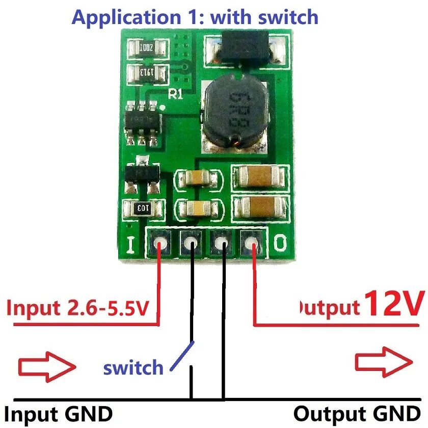 Повышающий DC-DC конвертер 2.6-5.5V в 12V, Color: 12V(no Pin)