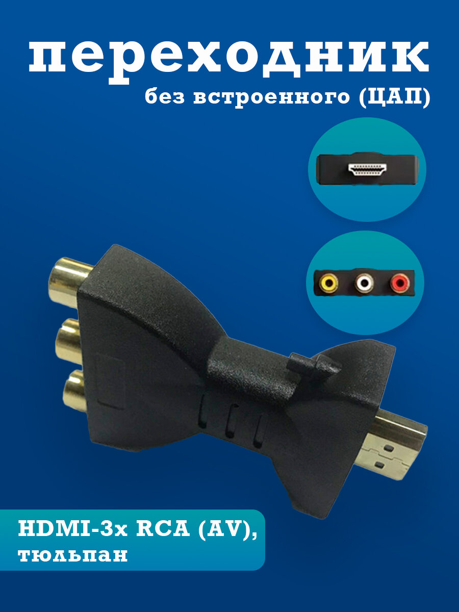 Адаптер переходник GSMIN RT-74 HDMI (M) - 3 x RCA тюльпан AV (F) без встроенного ЦАП (белый желтый красный)