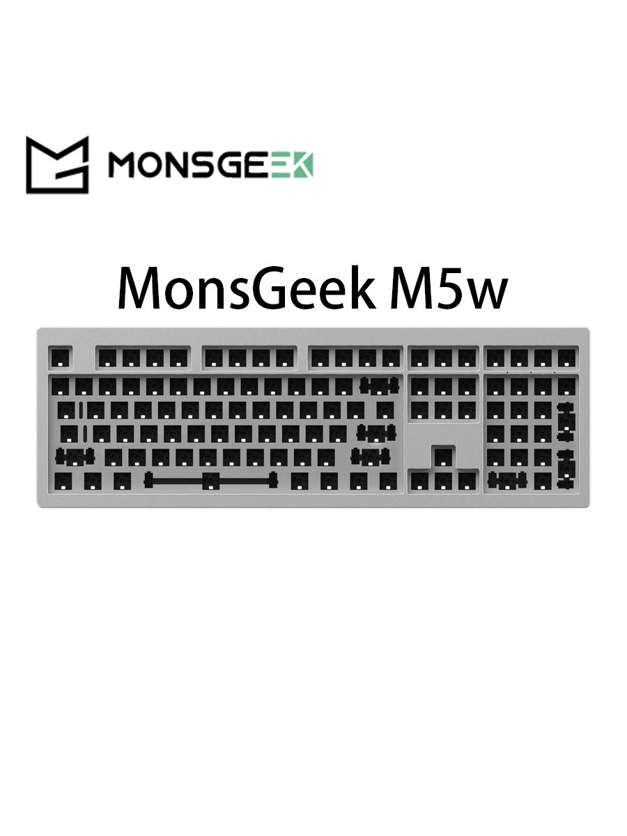 AKKO Игровая клавиатура беспроводная AKKO MonsGeek M5w механическая клавиатура комплект 108 клавиш 100% RGB с возможностью горячей замены USB тип-C/2.4G/BT5.0 беспроводной T-mode bare Bone комплект, Английская раскладка, прозрачный, серебристый