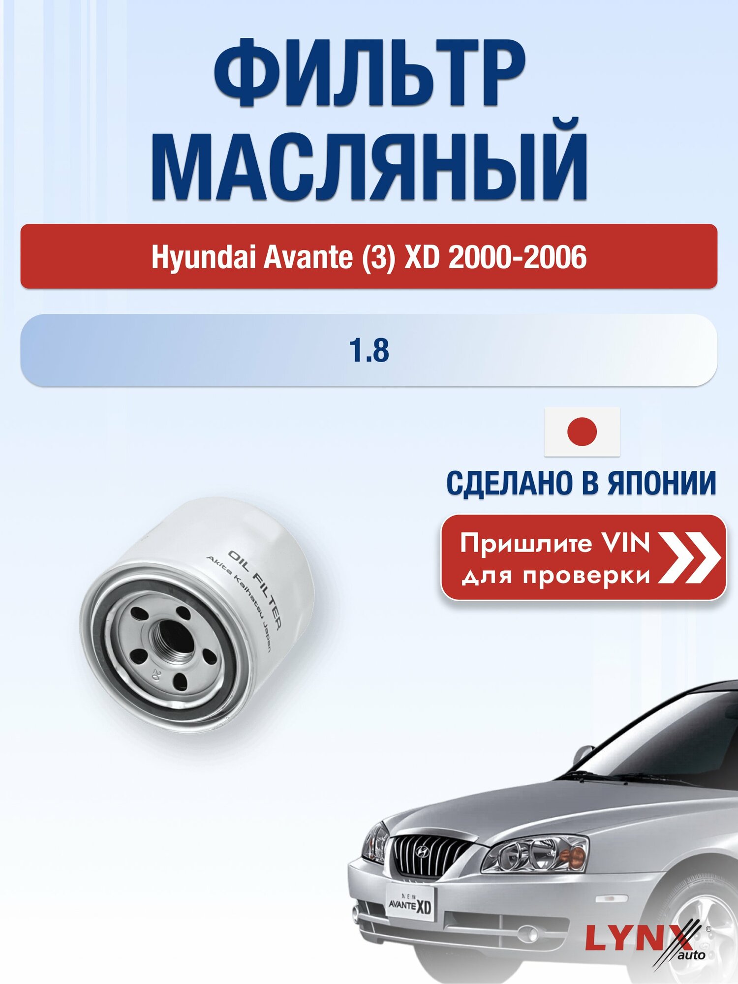 Масляный фильтр для Hyundai Avante (3) XD 2000-2006 г. Двигатель 1.8 (G4BB, G4GB) Хендай Аванте LС-331 LYNXauto