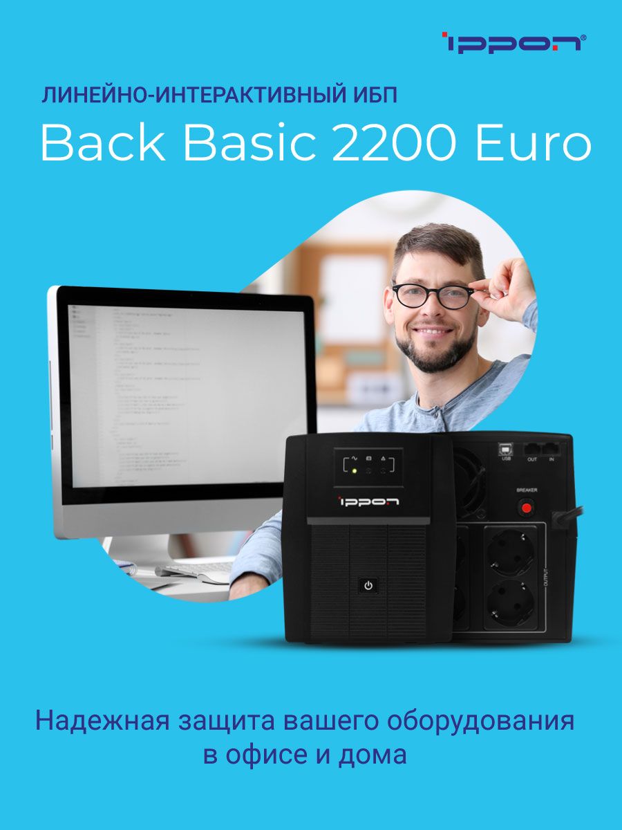 Источник бесперебойного питания Ippon Back Basic 2200 Euro/ИБП