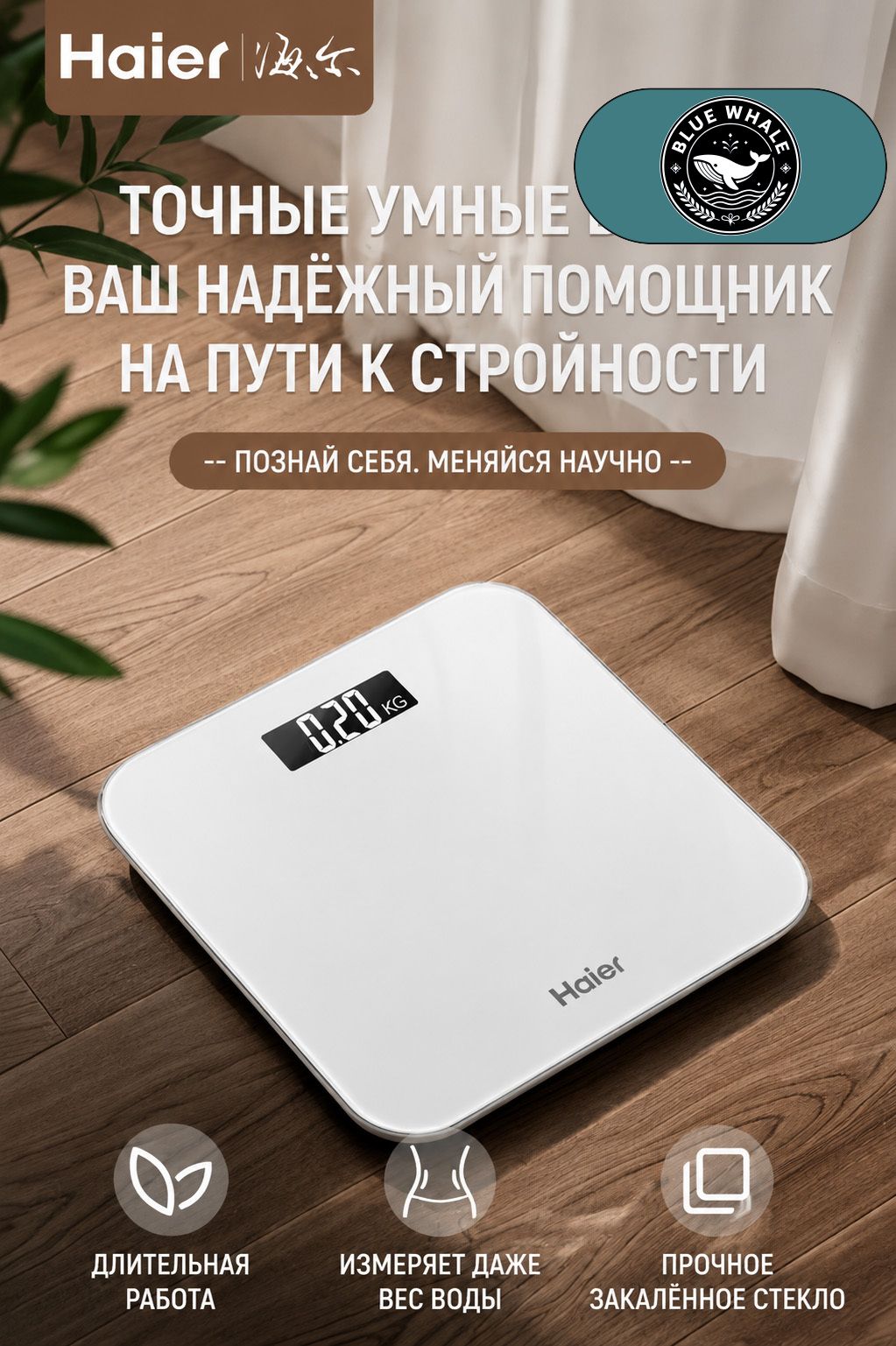Haier Напольные весы 1, нагрузка 170 кг, точность 50 г, Артикул: 5656527012