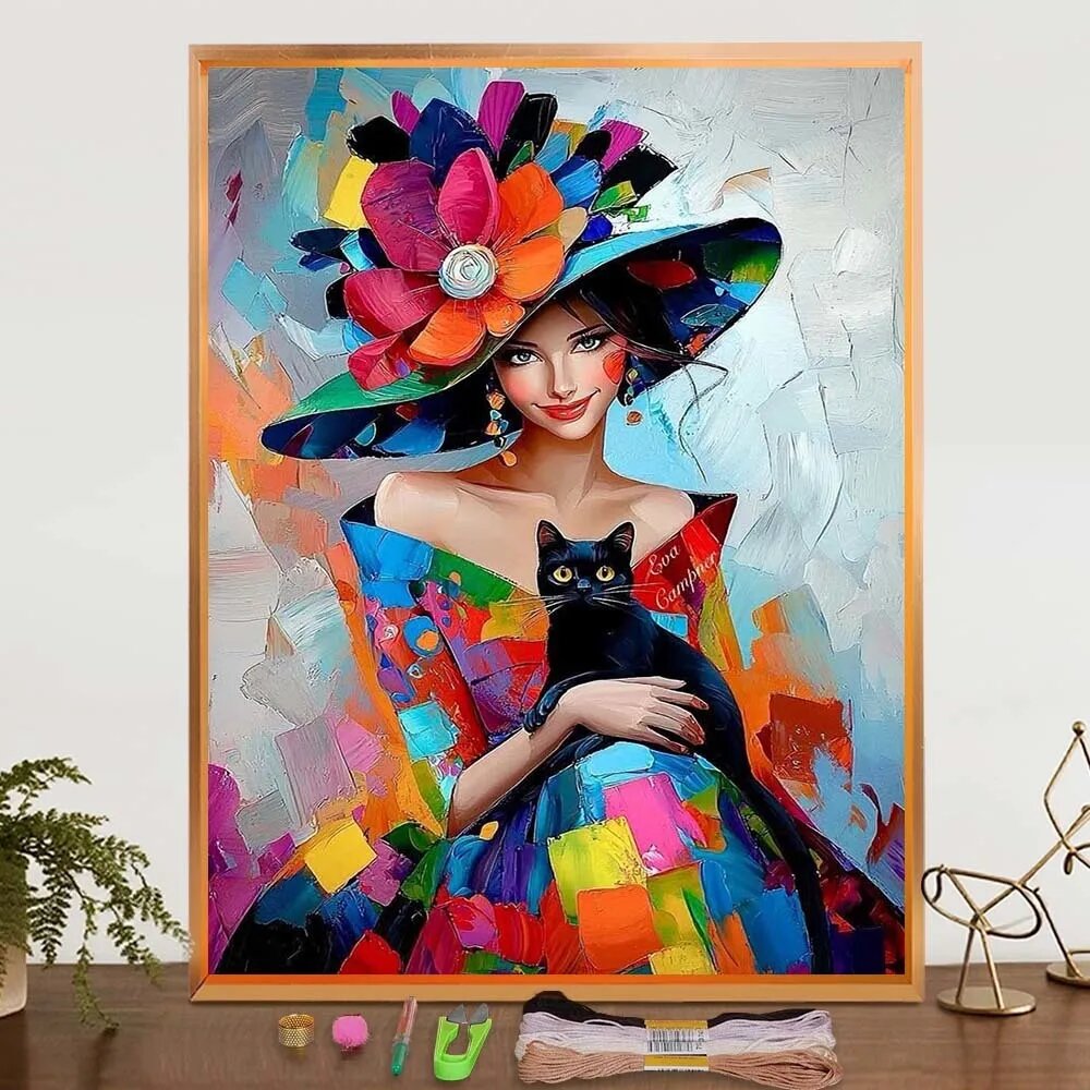 Набор для вышивания "Черный кот" Painting Era 30x40cm, 14CT Cotton Threads