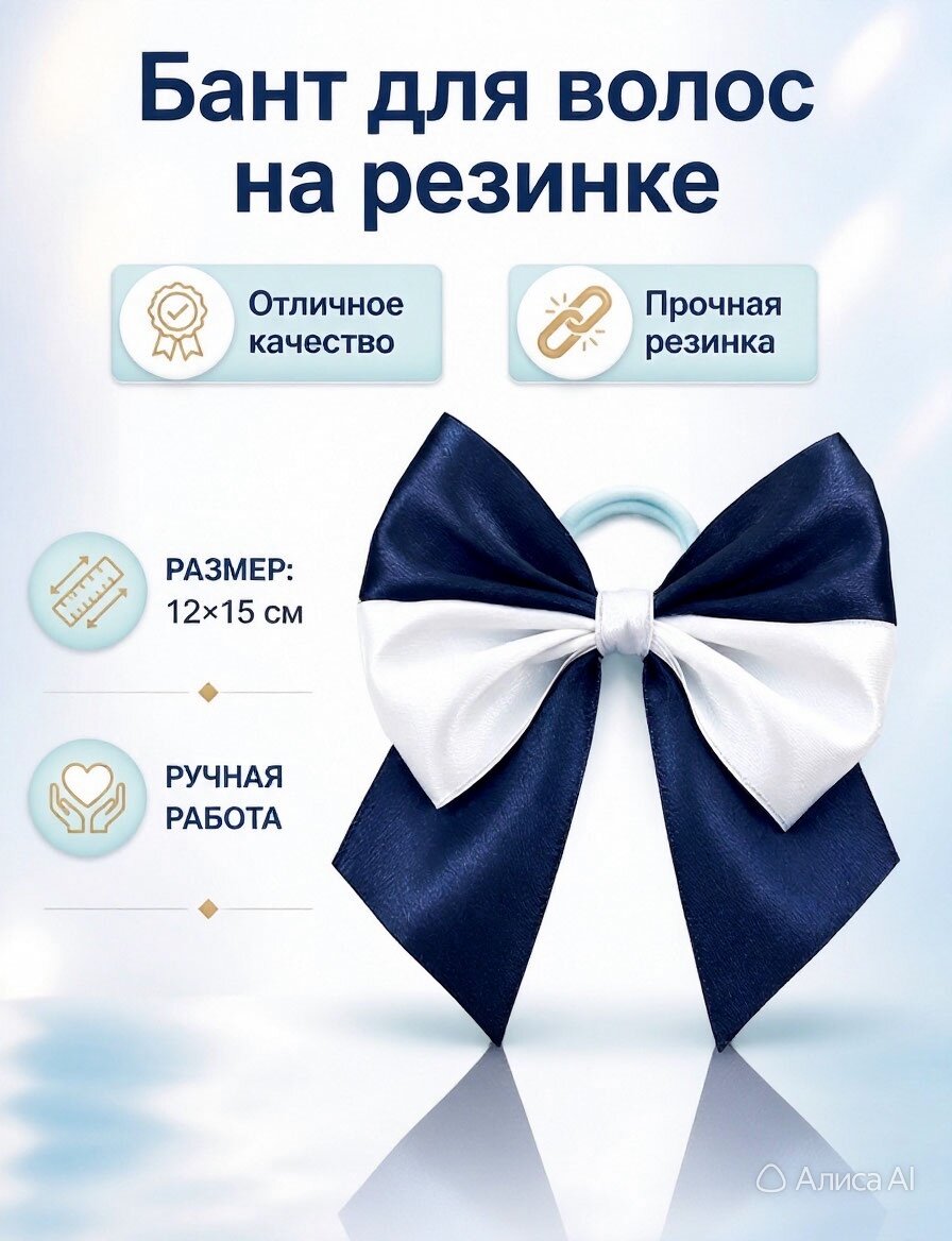 Бант для волос из атласной ленты на резинке, ручной работы, длина 15 см. Отличное качество.