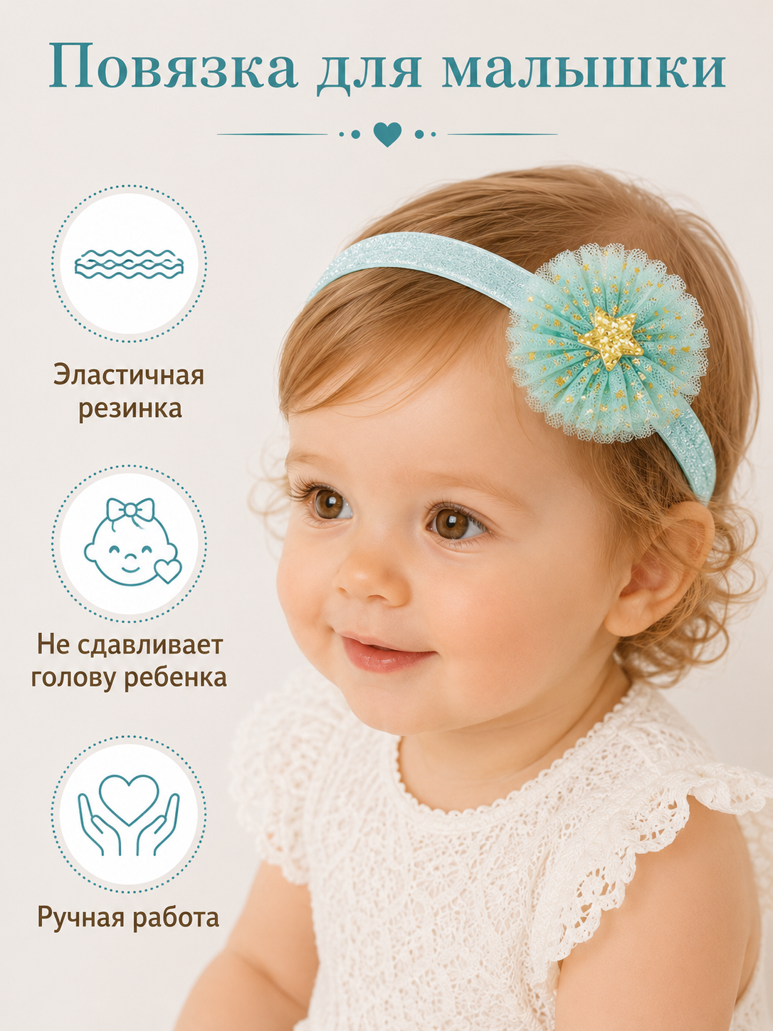 Повязка на голову Арт и Дизайн, для новорожденных, цвет бирюзовый