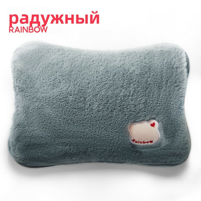 Электрическая грелка в плюшевом чехле, портативная грелка для рук и живота, с защитой от перегрева, умный серый