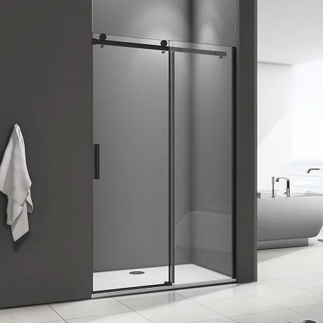 Душевая дверь в нишу Good Door Galaxy WTW-130-C-B стеклянная, раздвижная, 130 см, с черным профилем, одностворчатая