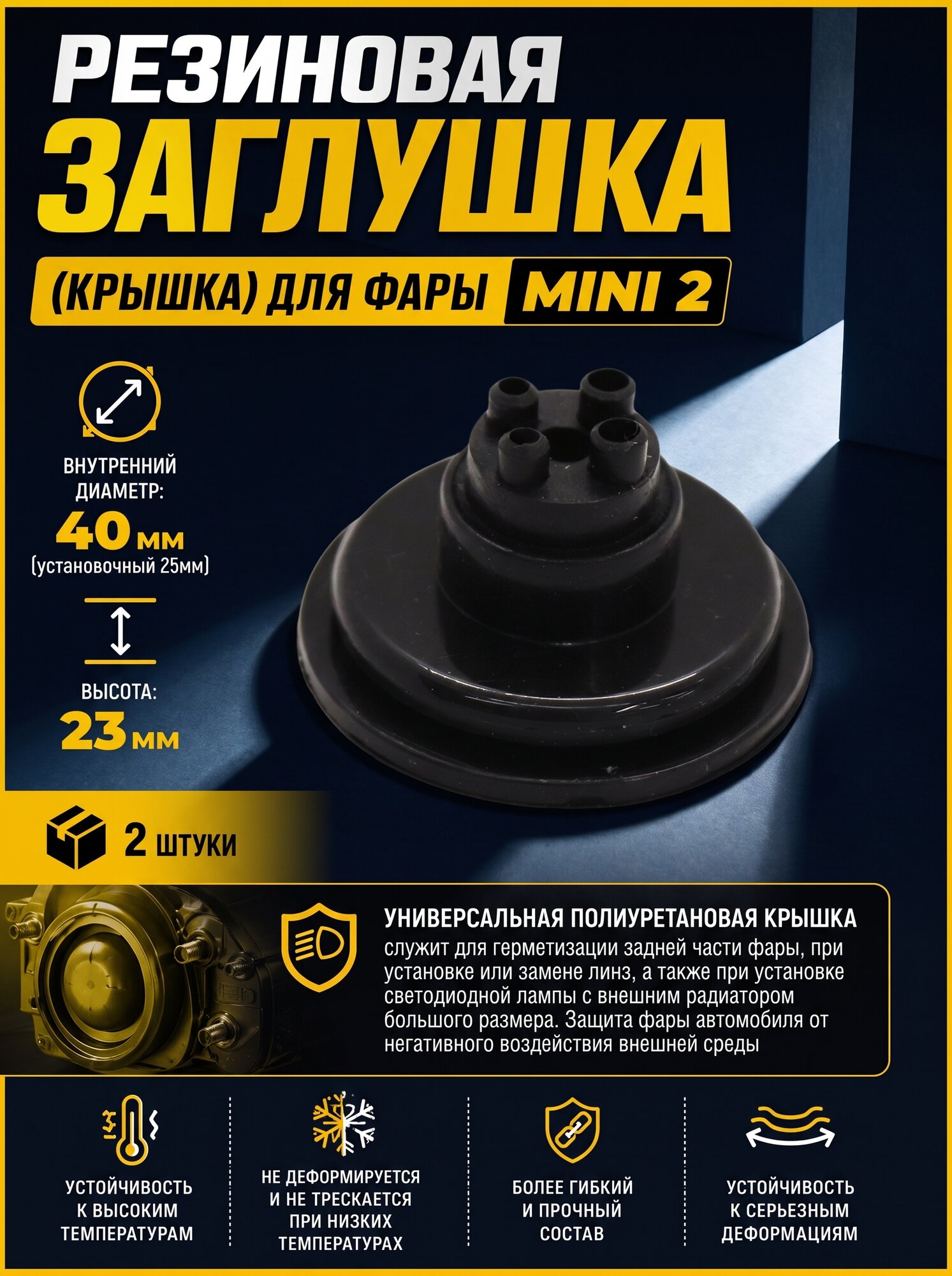 Крышка-заглушка резиновая для автомобильных фар Mini 2/ универсальная /2шт
