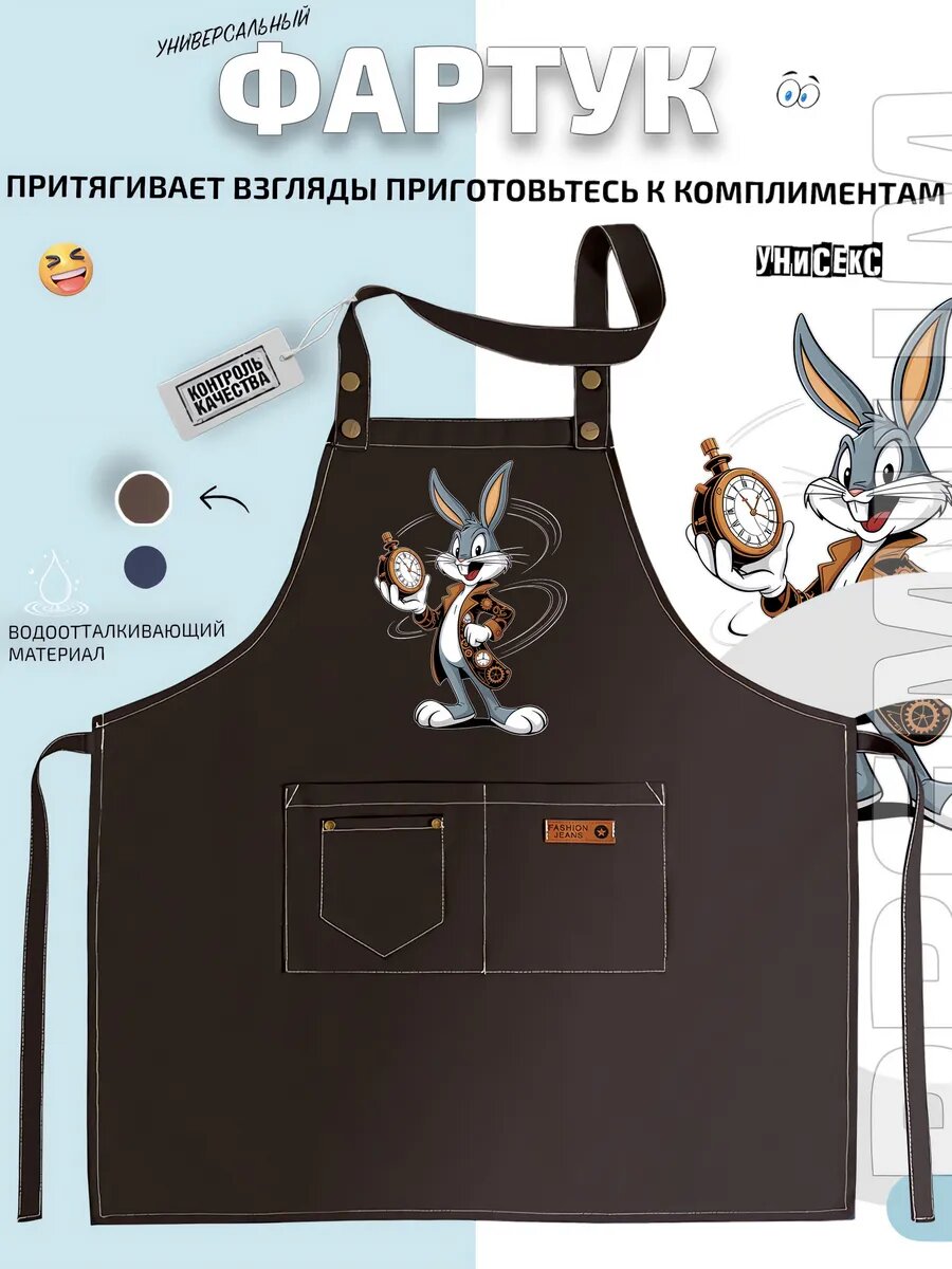 Фартук Кролик Стимпанк Часы Механизмы Карикатура кухонный с принтом универсальный