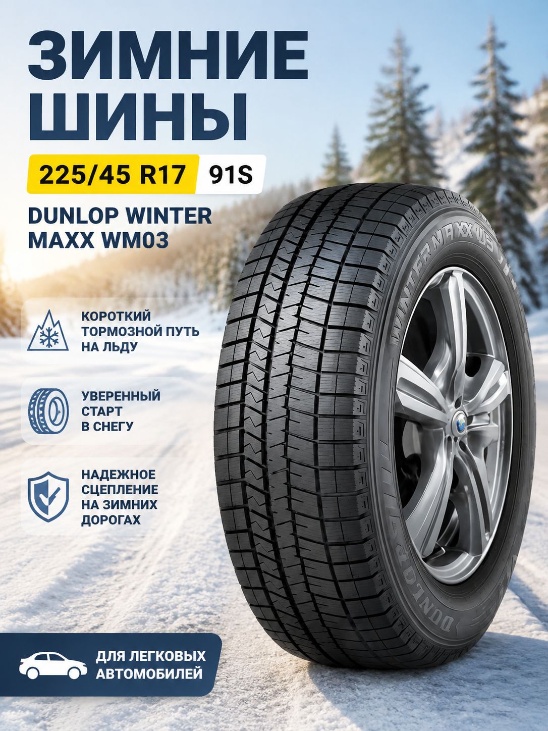 Шины зимние Dunlop WINTER MAXX 03 225 45 R17 91S фрикционные