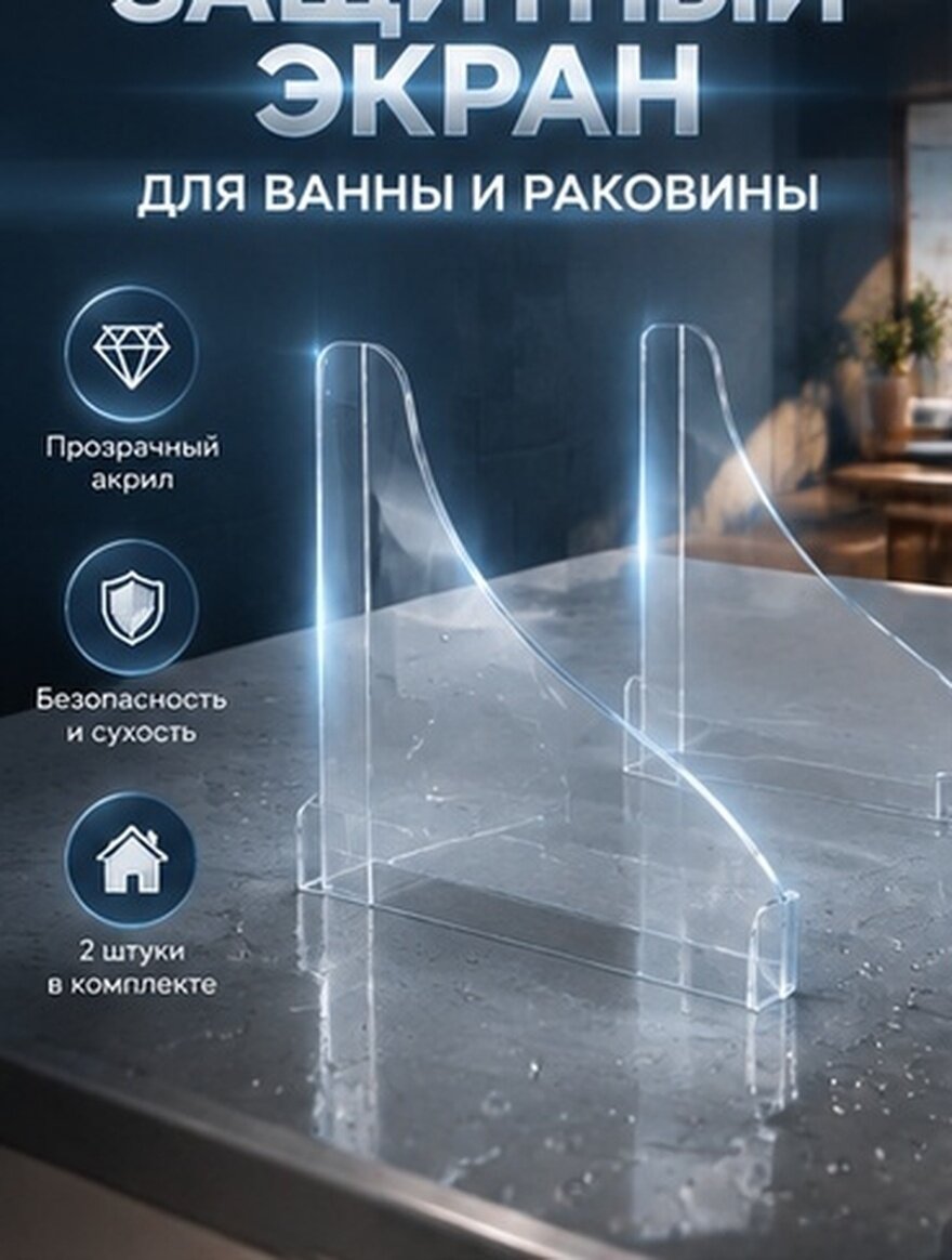 Защита От Брызг Для Ванной Комнаты 2 Штуки Прозрачная Установка 21X18.5Cm